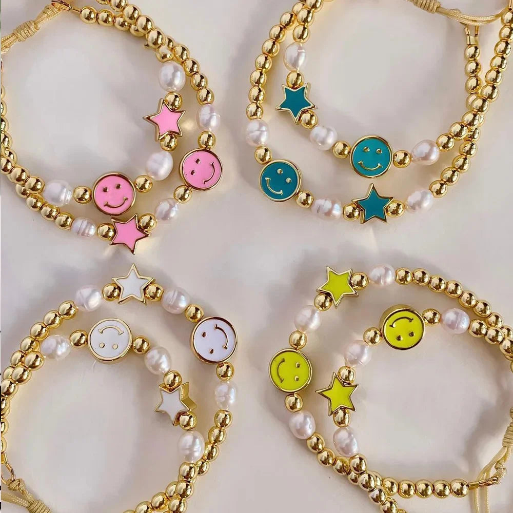 Preppy Aesthetic Gold Smiley Face Beaded Star Bracelets – The Preppy Place